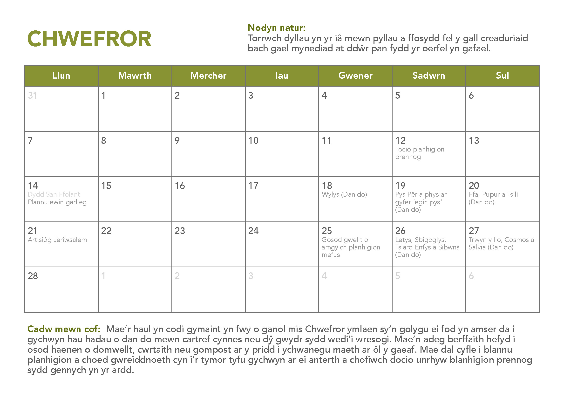 Gardening Calendar 2022 – Adam Yn Yr Ardd